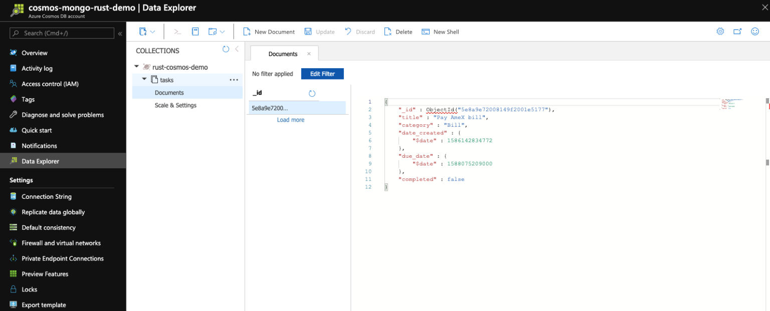 Getting started with Azure Cosmos DB using API for MongoDB and Rust ...