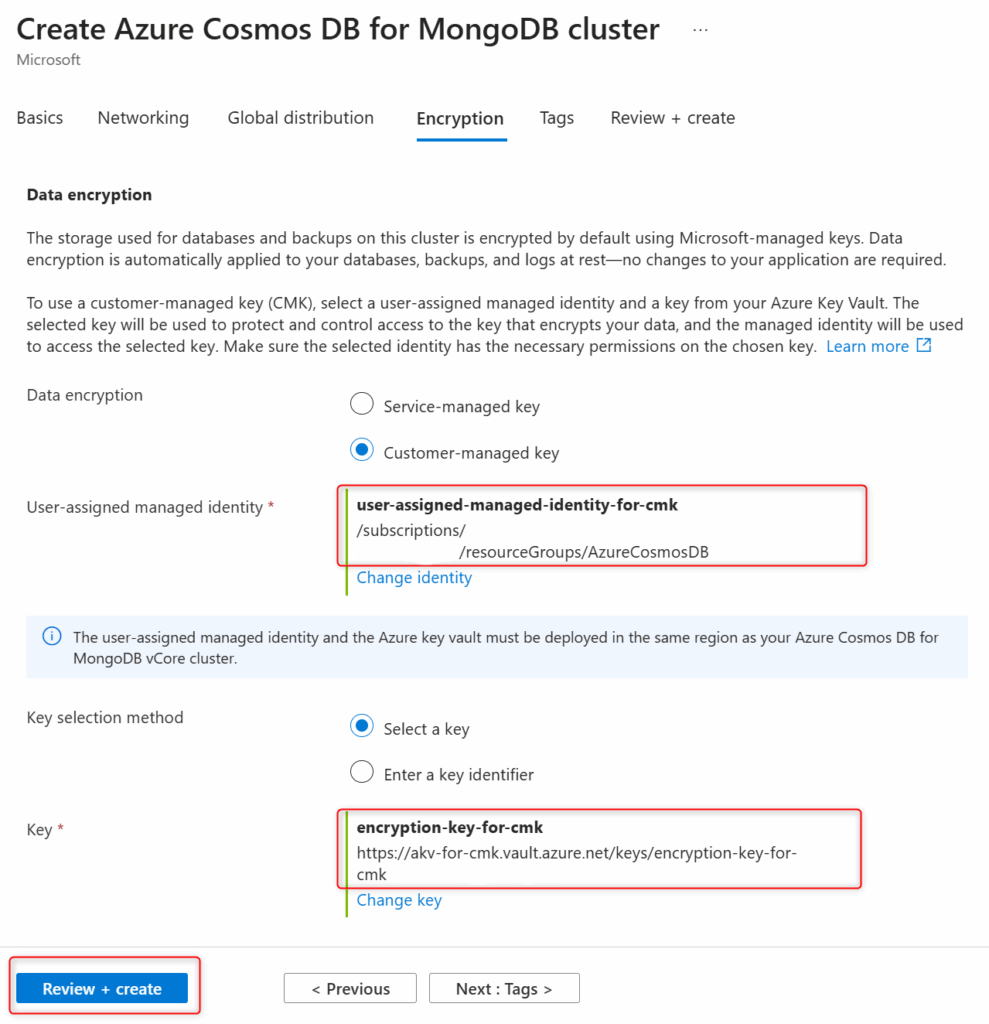 Data encryption with customer-managed key (CMK) for Azure Cosmos DB for MongoDB vCore - Azure ...