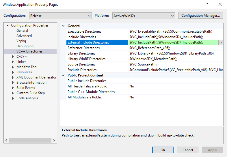 Customized Warning Levels And Code Analysis For External Headers 