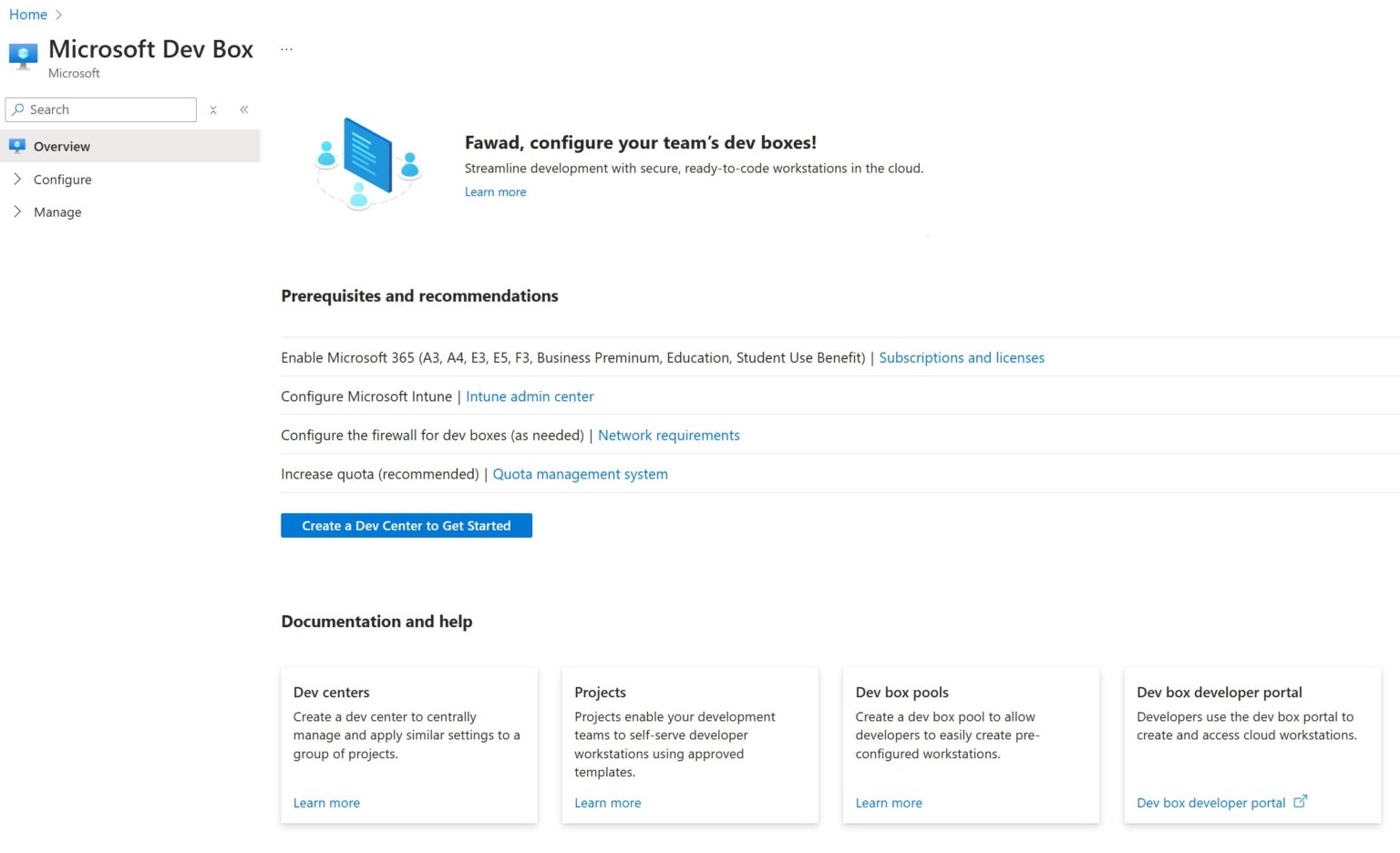 Setup Microsoft Dev Box quickly from our getting started page | Develop ...