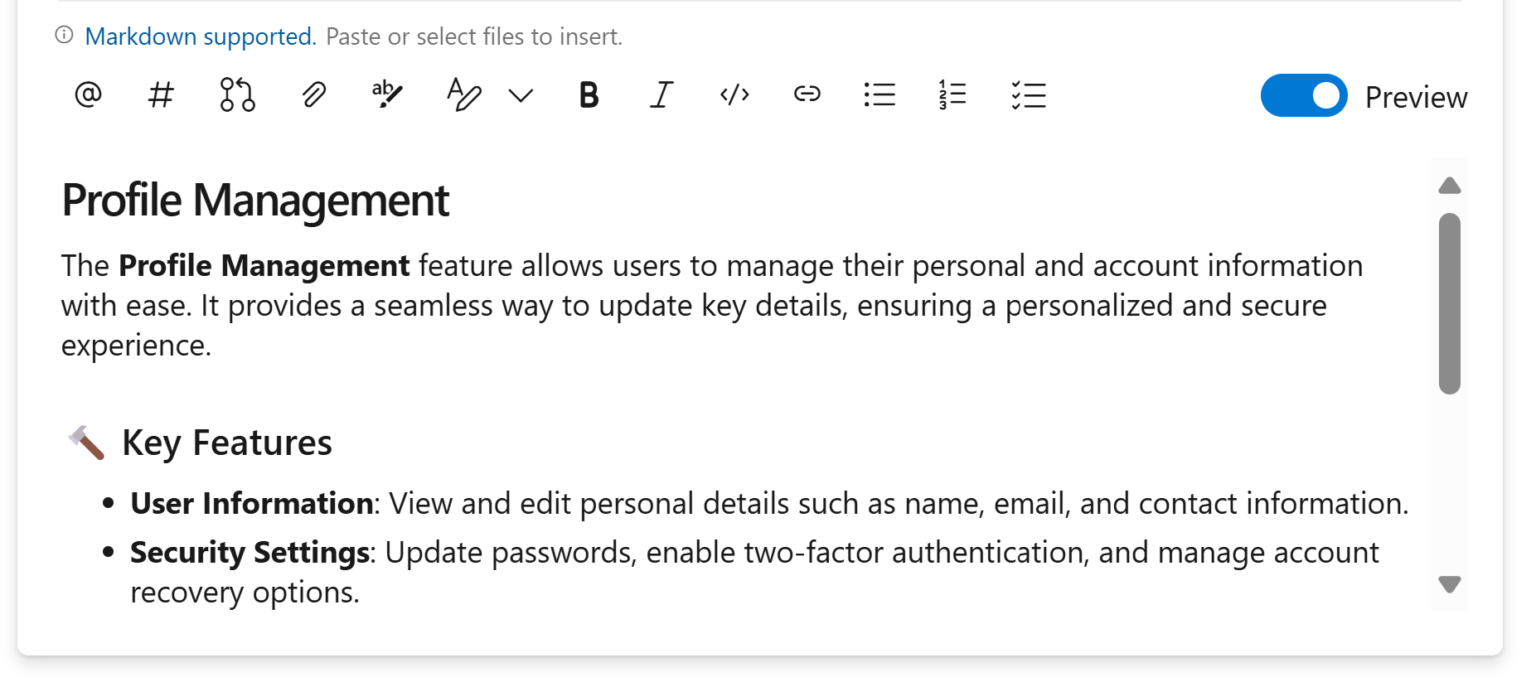 Markdown for large text fields (private preview) - Azure DevOps Blog