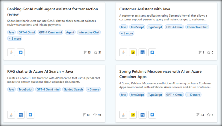 Java Intelligent Application Templates in the Azure AI Gallery
