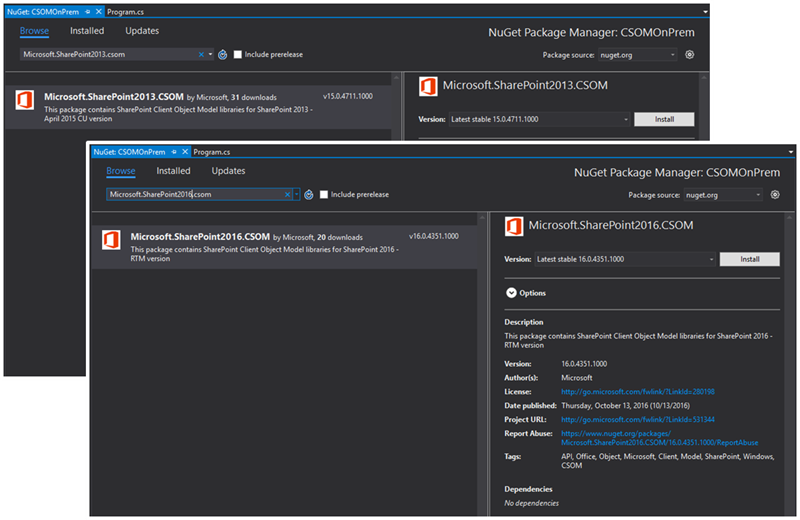 Sharepoint Csom Versions For On Premises Released As Nuget Packages Microsoft 365 Developer Blog