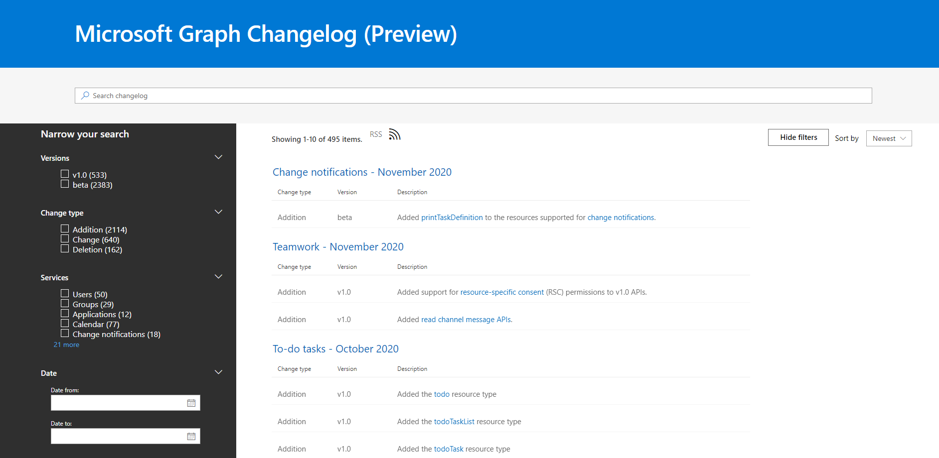 Announcing a new, redesigned Microsoft Graph changelog - Microsoft 365 Developer Blog