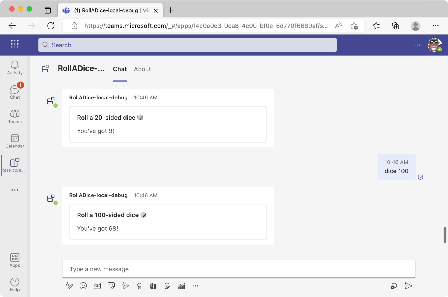 Roll A Dice! Building a command bot for Microsoft Teams using Teams Toolkit with Visual Studio ...
