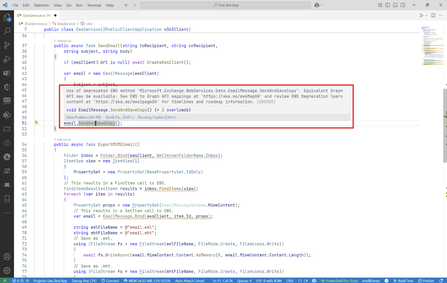 Exchange Web Services (EWS) code analyzer and usage report