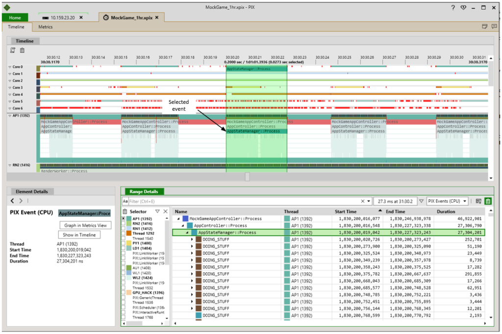PIX CPU Tools: Populating the Range Details view - PIX on Windows