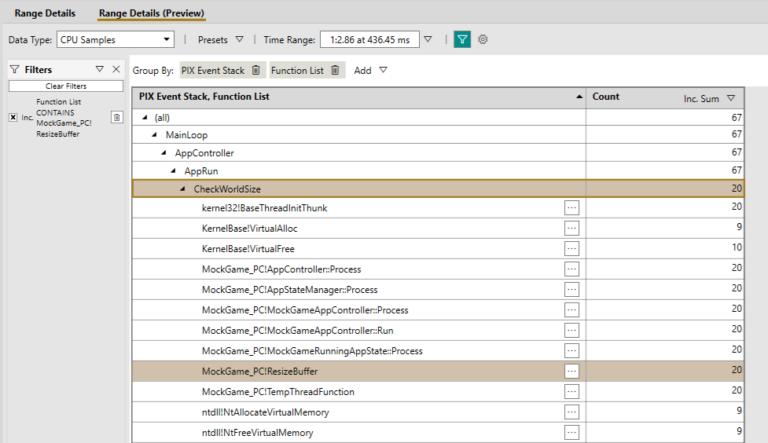 Timing Capture Range Details "v2" - PIX on Windows