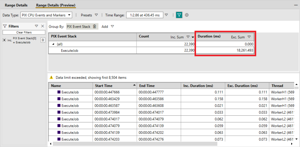 Timing Capture Range Details "v2" - PIX on Windows