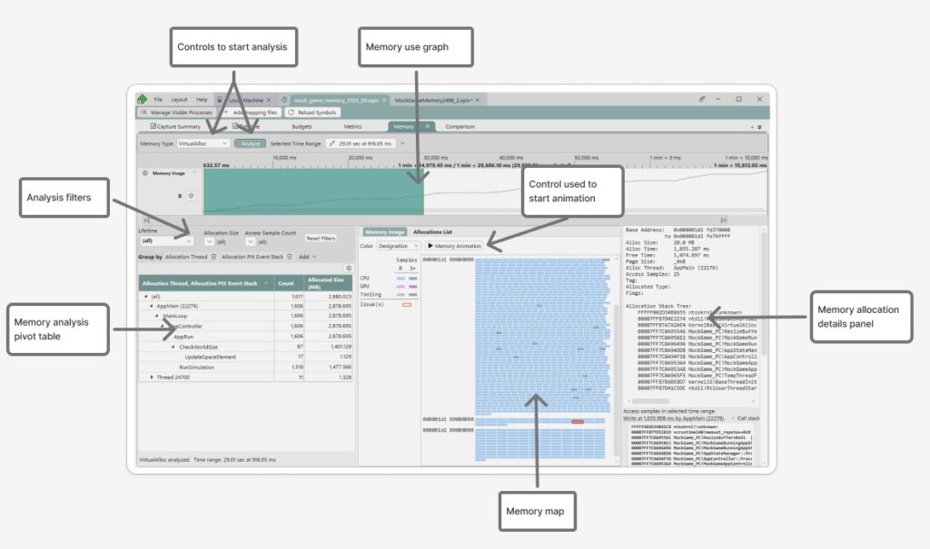 New memory profiling features in Timing Captures - PIX on Windows