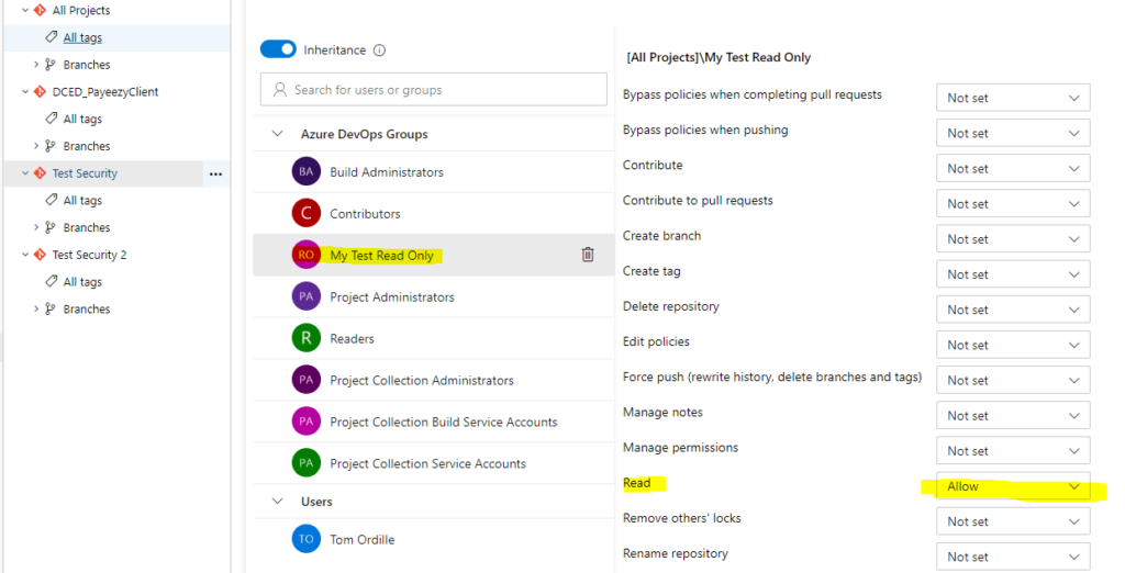 Azure DevOps setting up Repository permissions - Developer Support