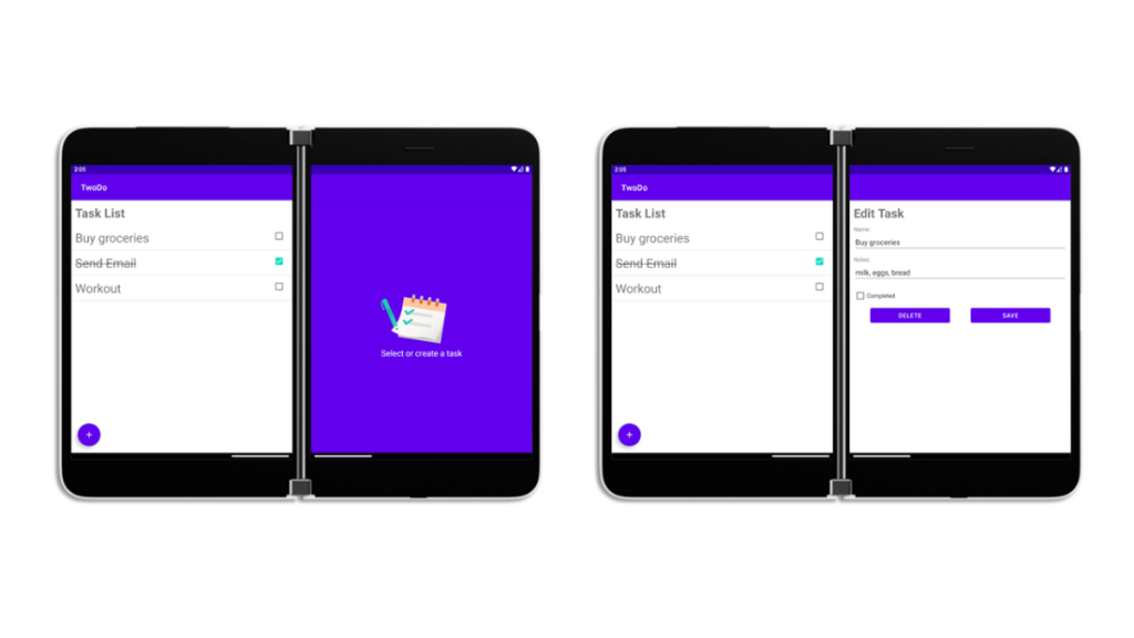 TwoDo dual-screen data entry sample - Surface Duo Blog