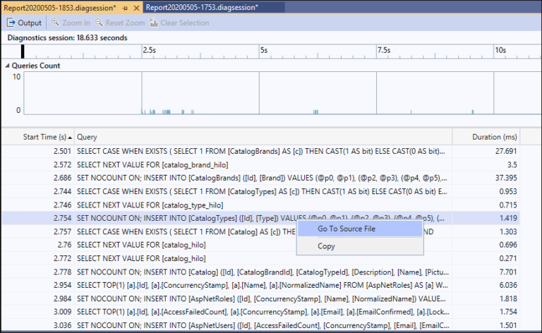 Database profiling with Visual code