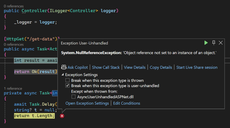 Break for Async User-Unhandled exceptions in the Visual Studio Debugger - Visual Studio Blog